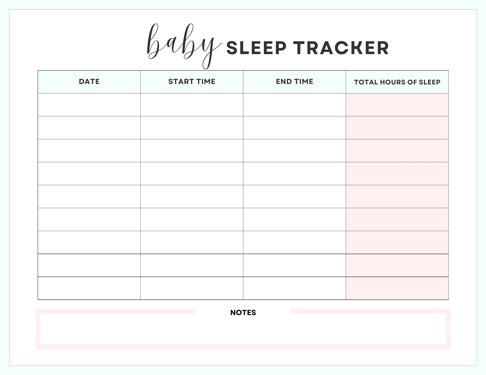 Free Printable Baby Sleep Log to Track Baby's Sleep